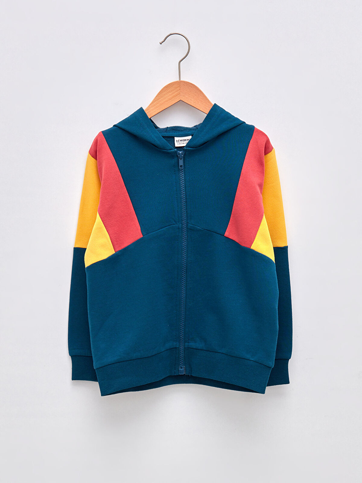 Kapüşonlu Renk Bloklu Uzun Kollu Erkek Çocuk Fermuarlı Sweatshirt