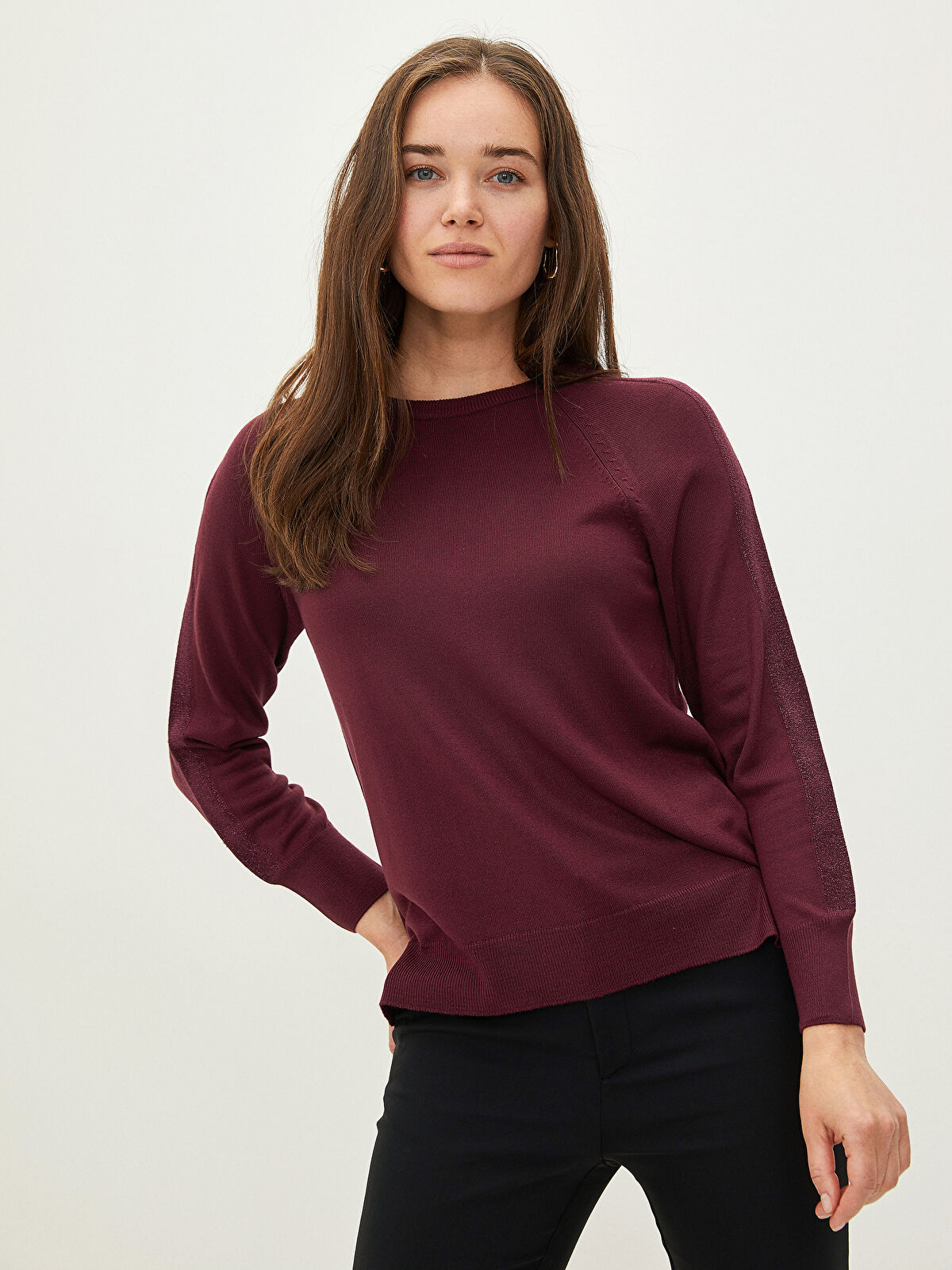 LCW BASIC Bisiklet Yaka Şerit Detaylı Uzun Kollu Kadın Triko Kazak