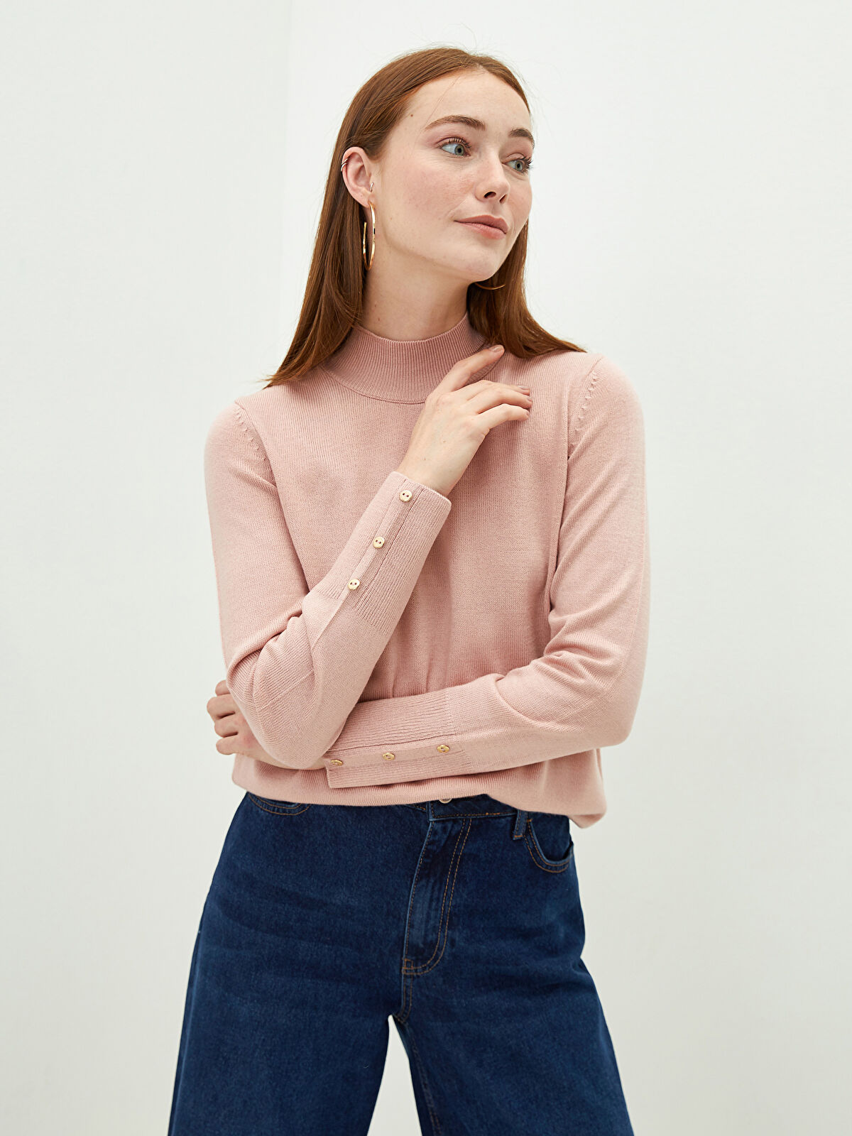 LCW BASIC Yarım Balıkçı Yaka Düz Uzun Kollu Kadın Triko Kazak