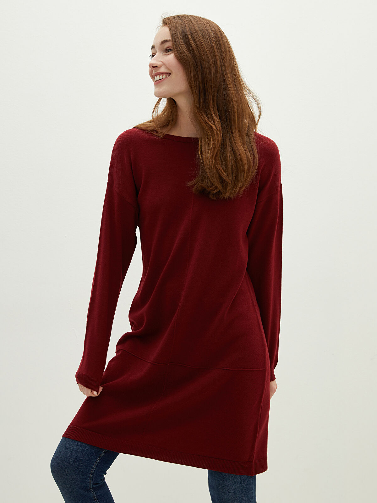 Bisiklet Yaka Uzun Kollu Basic Kadın Triko Tunik