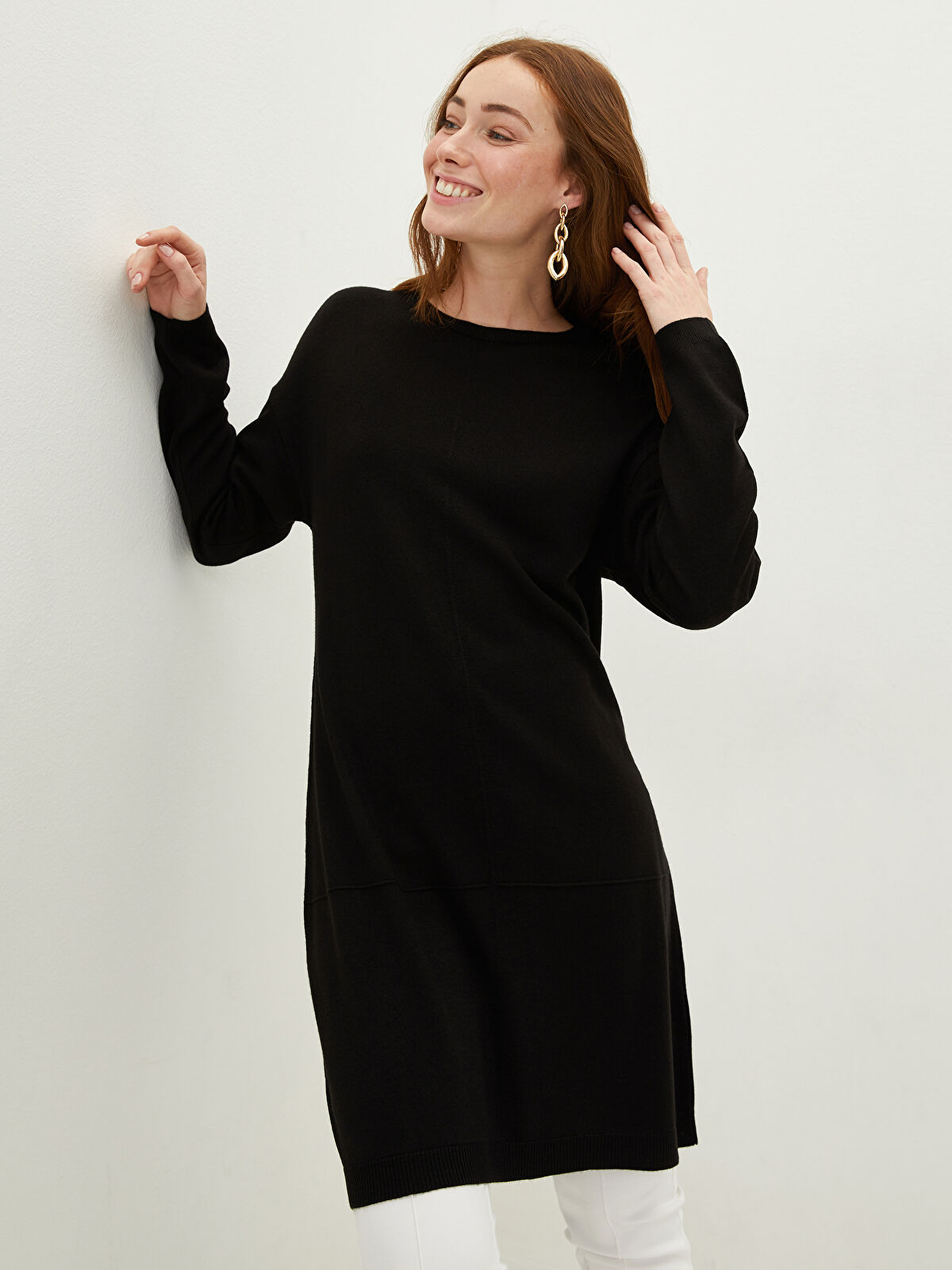 Bisiklet Yaka Uzun Kollu Basic Kadın Triko Tunik