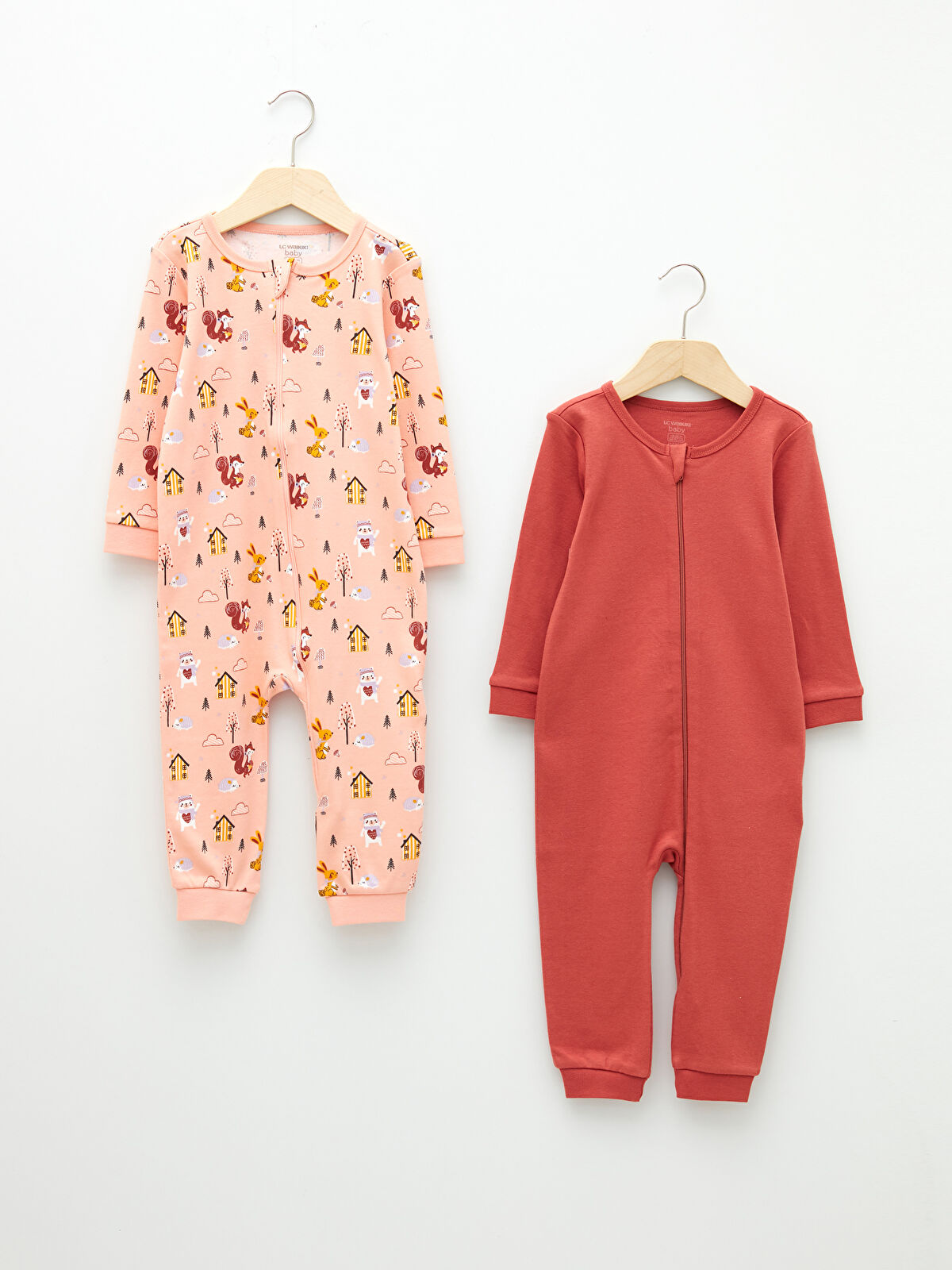 Bisiklet Yaka Uzun Kollu Kız Bebek Fermuarlı Tulum 2'li