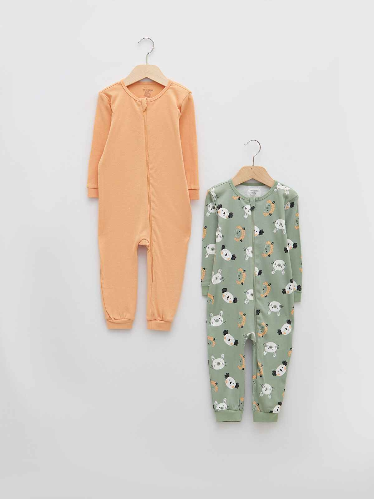 Bisiklet Yaka Uzun Kollu Pamuklu Erkek Bebek Fermuarlı Tulum 2'li