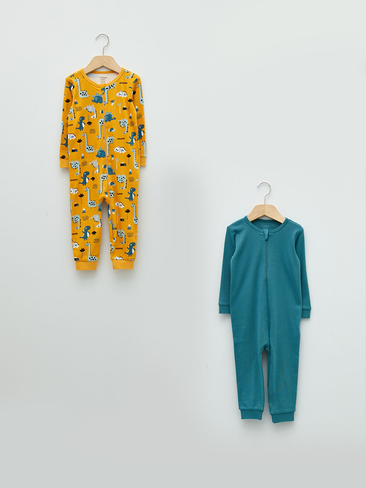 Bisiklet Yaka Uzun Kollu Pamuklu Erkek Bebek Fermuarlı Tulum 2'li