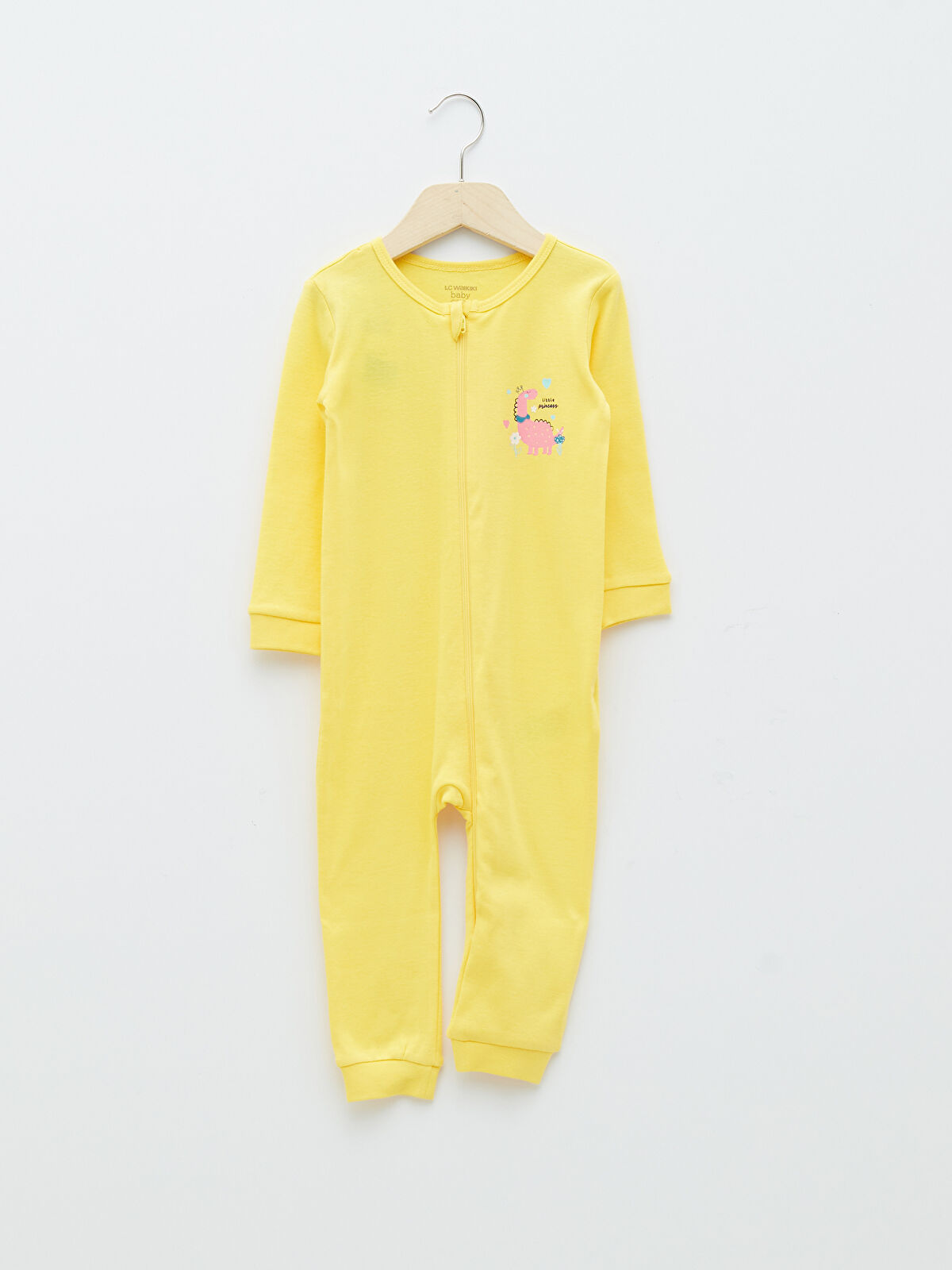 Bisiklet Yaka Uzun Kollu Baskılı Pamuklu Kız Bebek Fermuarlı Tulum