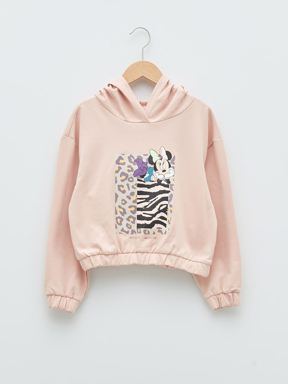 Kapüşonlu Minnie Mouse Baskılı Uzun Kollu Kız Çocuk Sweatshirt