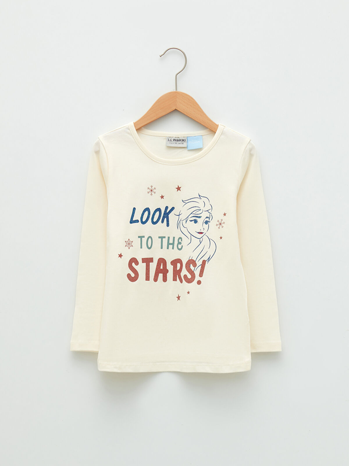 Bisiklet Yaka Elsa Baskılı Uzun Kollu Kız Çocuk Tişört