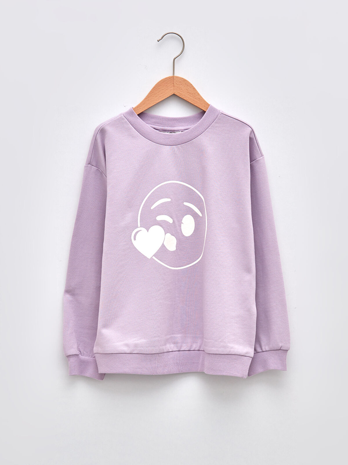 Bisiklet Yaka Emoji Baskılı Uzun Kollu Kız Çocuk Sweatshirt