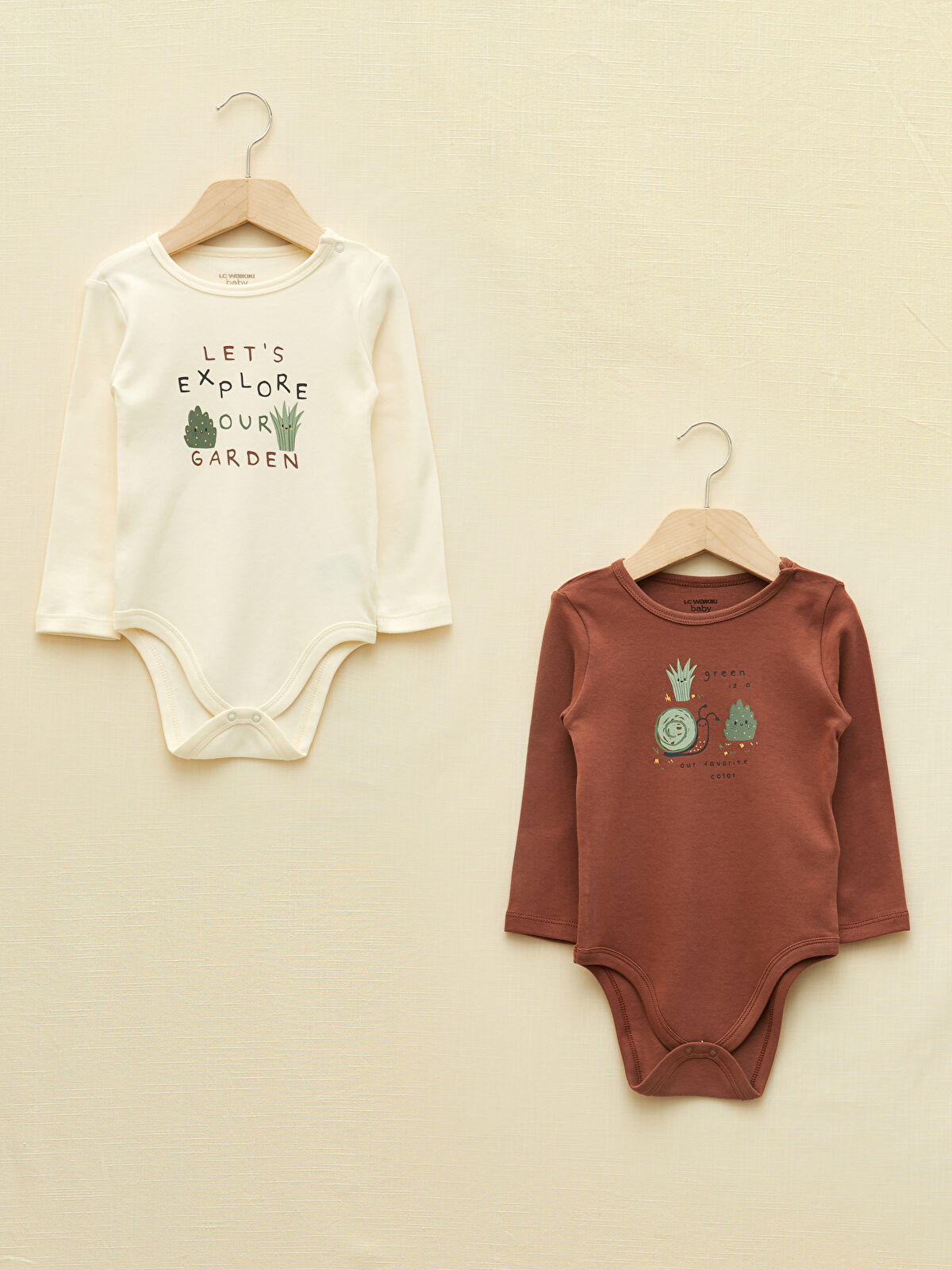 LCW GREEN Bisiklet Yaka Uzun Kollu Organik Pamuklu Erkek Bebek Çıtçıtlı Body 2'li