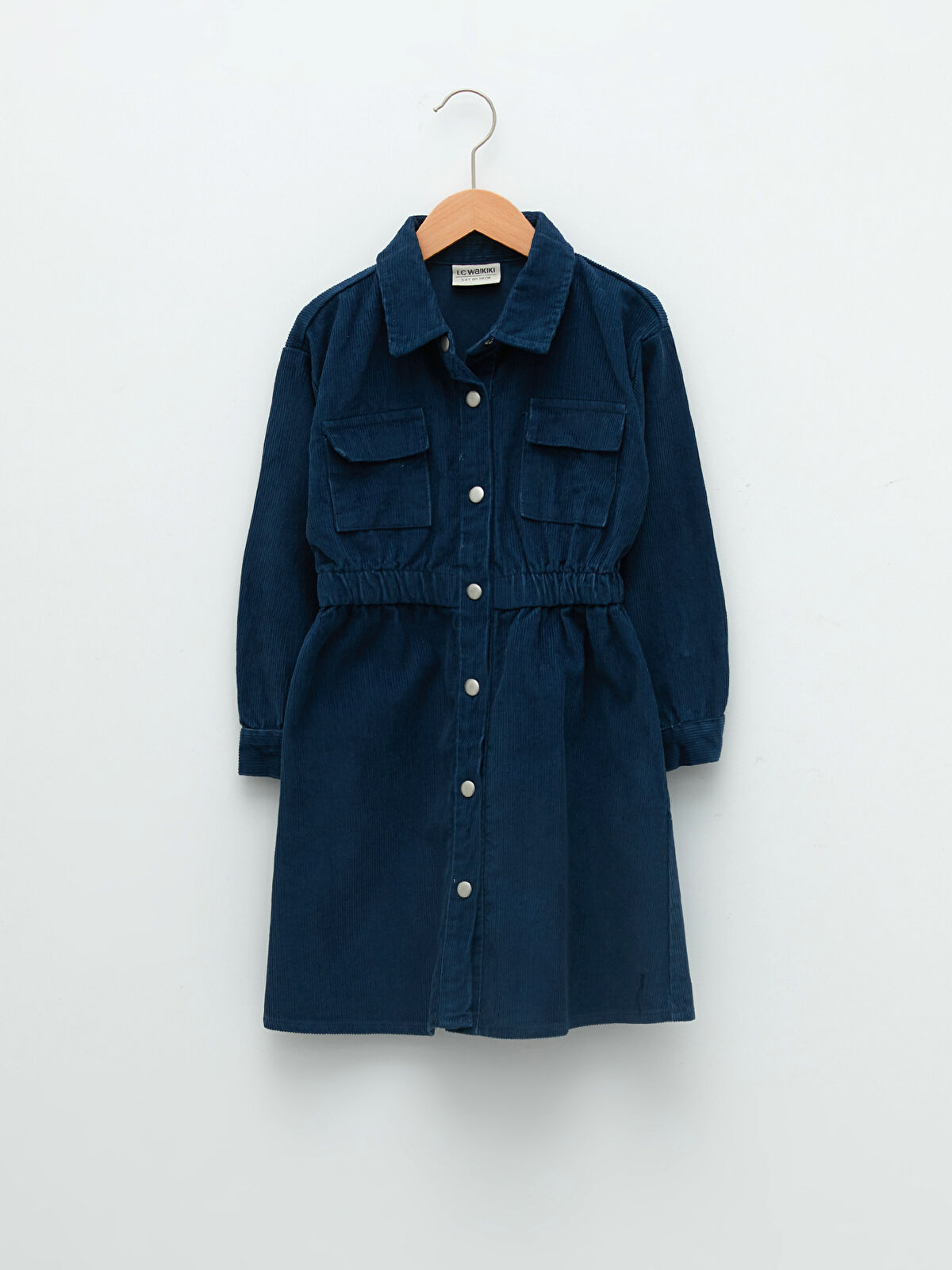 Gömlek Yaka Basic Uzun Kollu Kadife Kız Çocuk Elbise