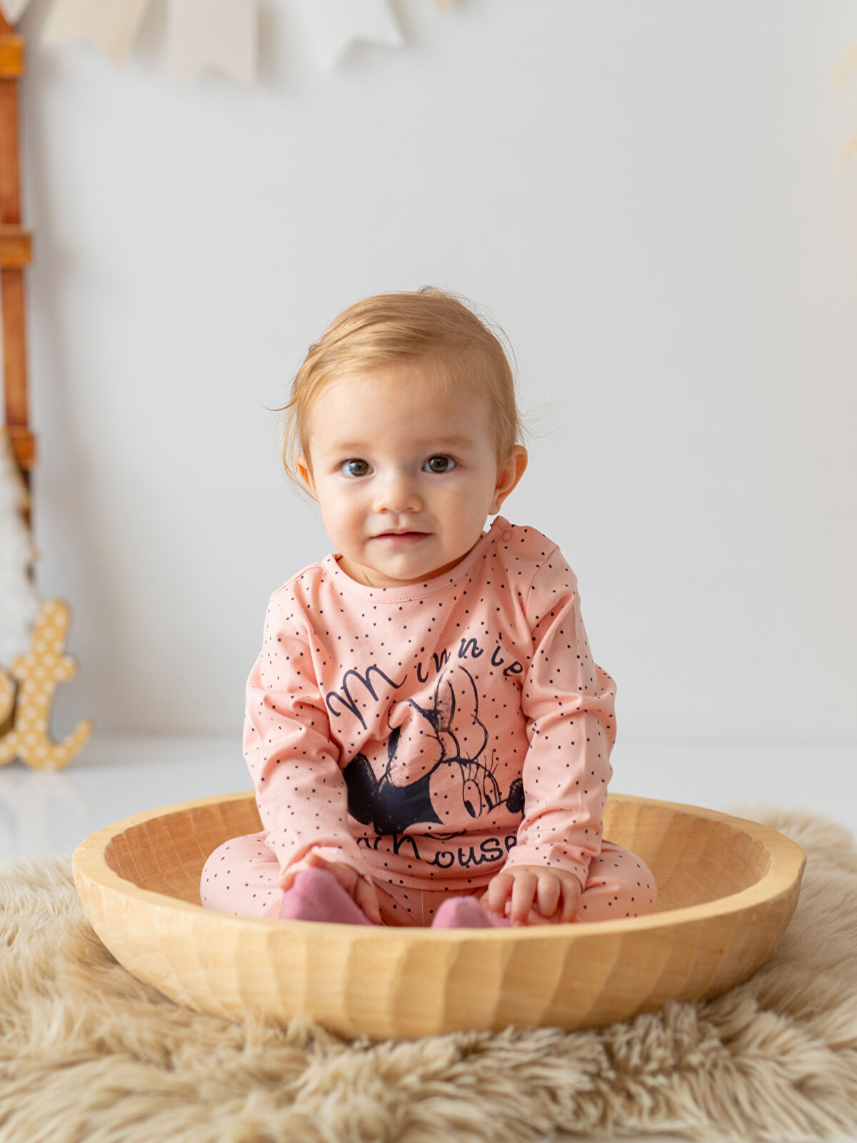 LCW GREEN Bisiklet Yaka Uzun Kollu Minnie Mouse Baskılı Organik Pamuklu Kız Bebek Pijama Takımı