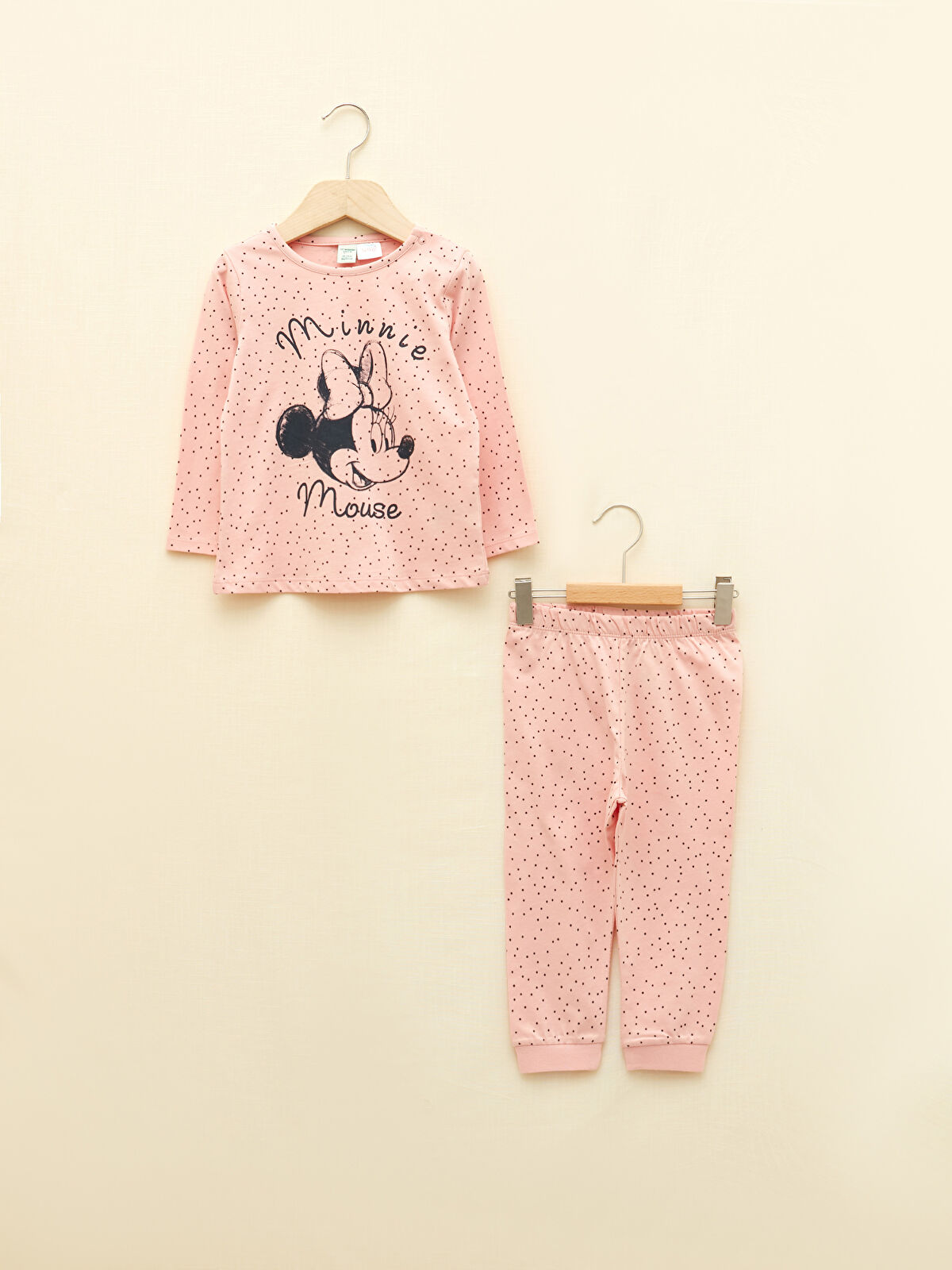 LCW GREEN Bisiklet Yaka Uzun Kollu Minnie Mouse Baskılı Organik Pamuklu Kız Bebek Pijama Takımı