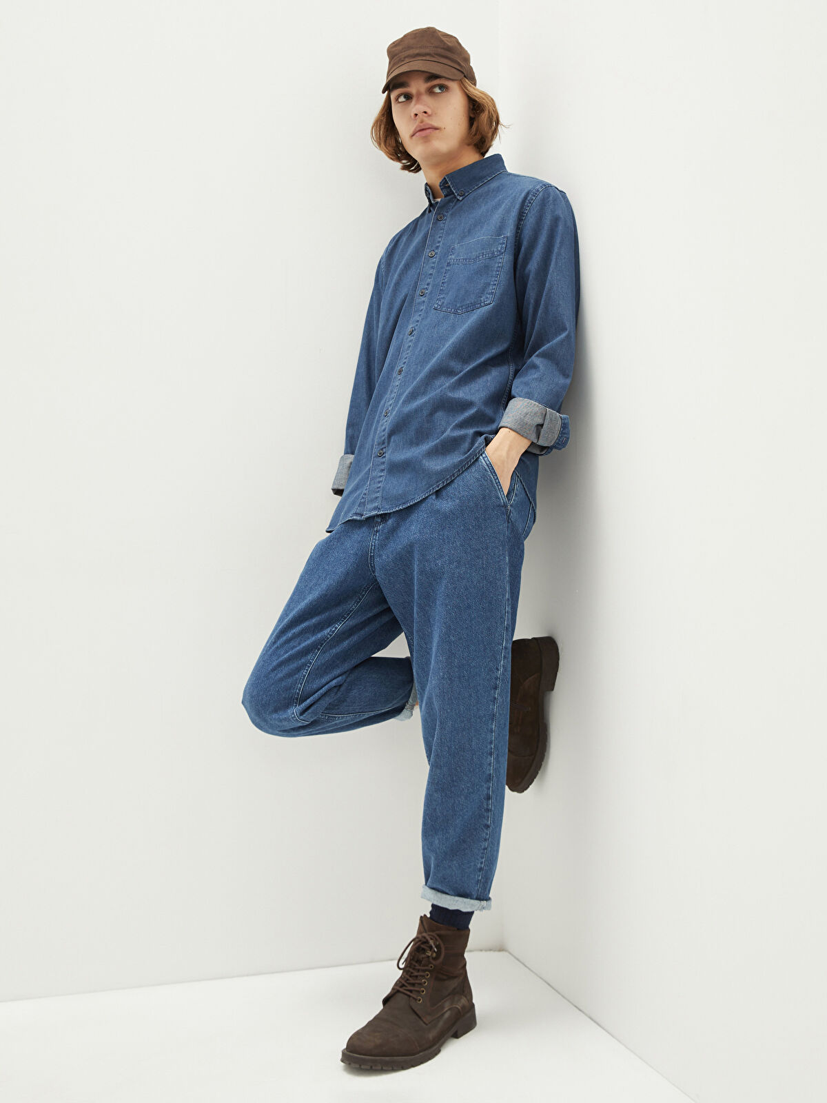Regular Fit Uzun Kollu Erkek Jean Gömlek