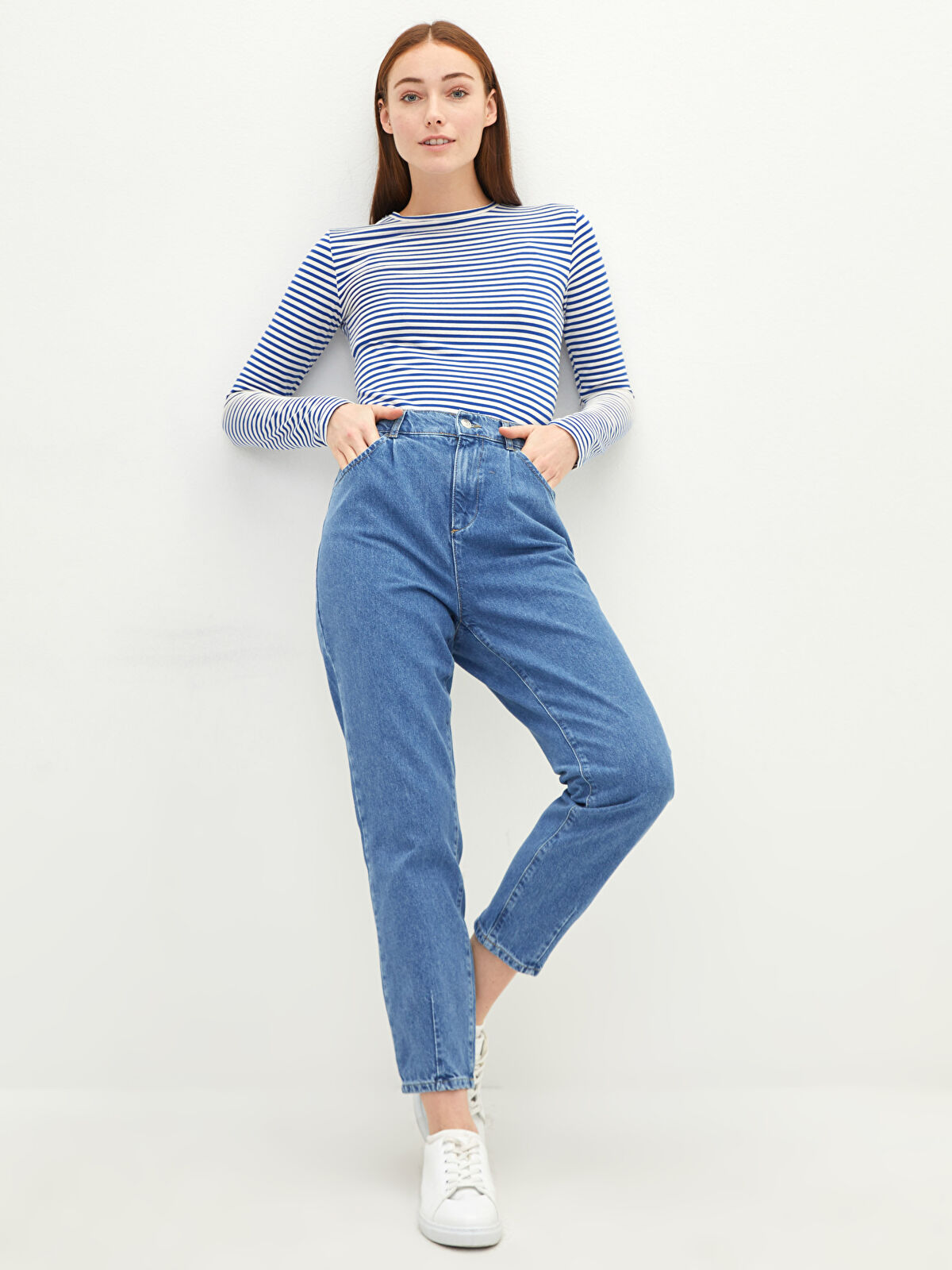 MODEST Beli Lastikli Standart Fit Cep Detaylı Kadın Rodeo Jean Pantolon