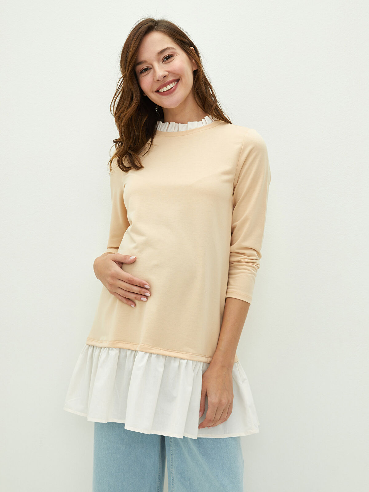 Bisiklet Yaka Düz Uzun Kollu A Kesim Hamile Tunik