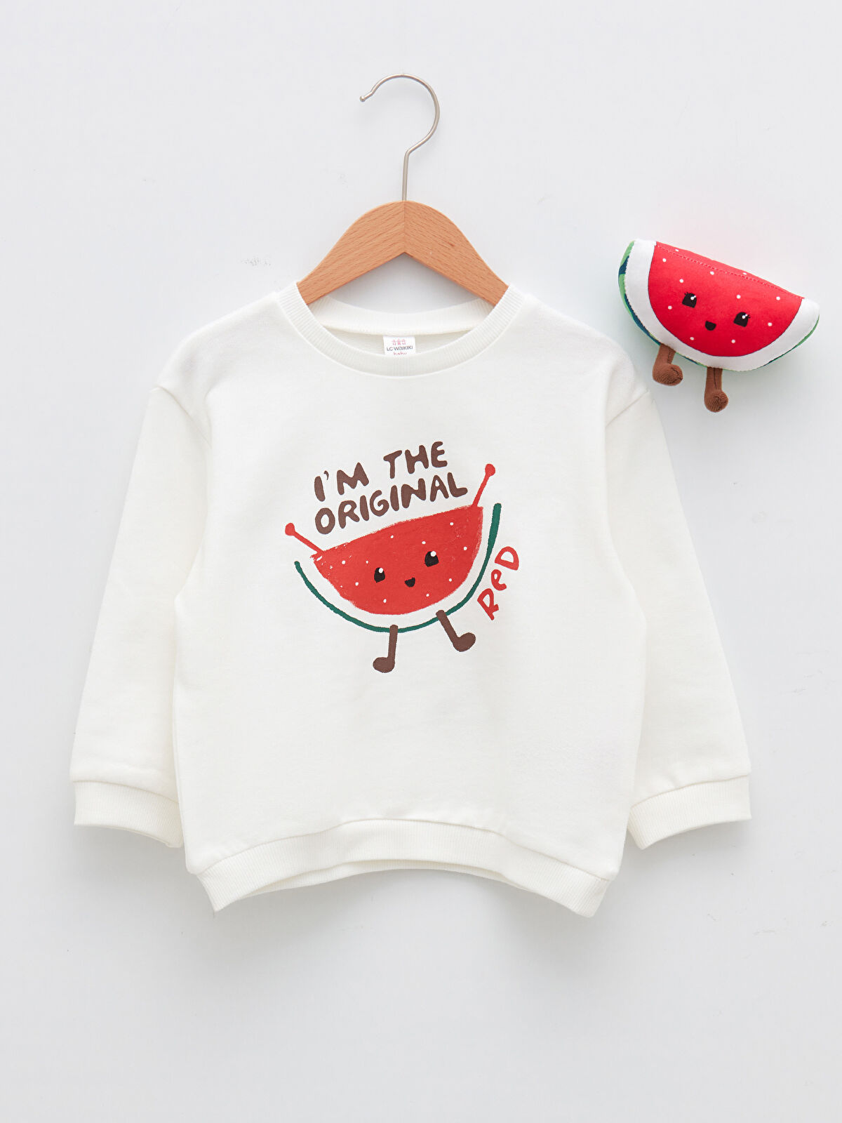 Bisiklet Yaka Uzun Kollu Baskılı Pamuklu Kız Bebek Sweatshirt ve Oyuncak