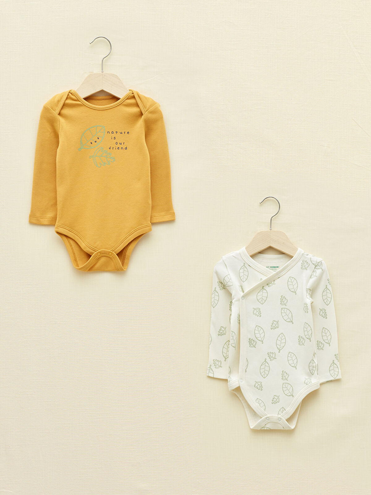 LCW GREEN Bisiklet Yaka Uzun Kollu Organik Pamuklu Erkek Bebek Çıtçıtlı Body 2'li