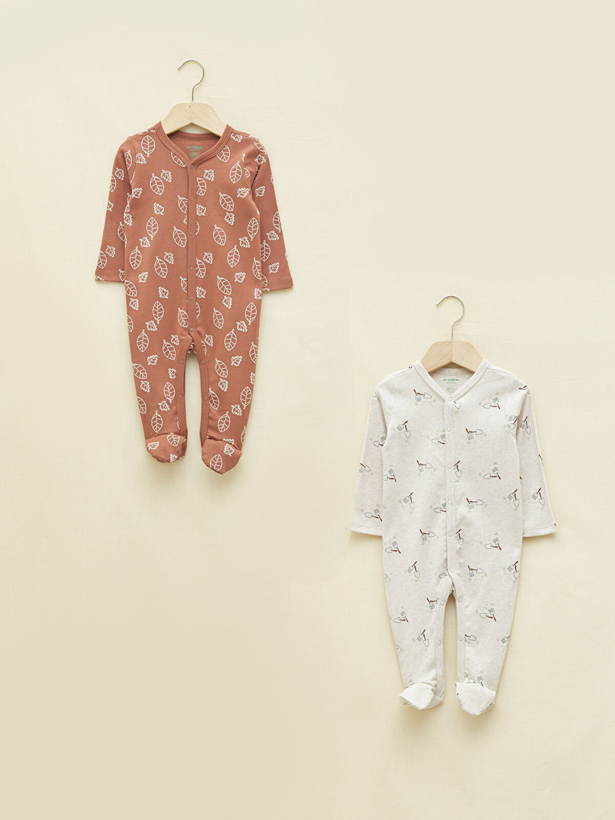 LCW GREEN V Yaka Uzun Kollu Organik Pamuklu Erkek Bebek Tulum 2'li