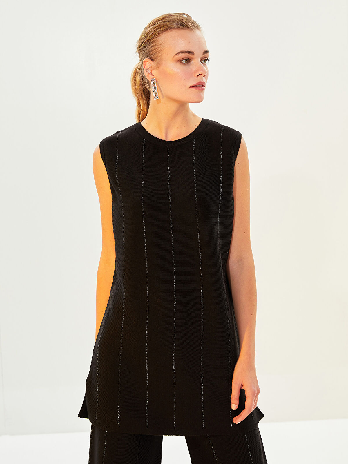 LCW CLASSIC Bisiklet Yaka Çizgili Kolsuz Kadın Triko Tunik