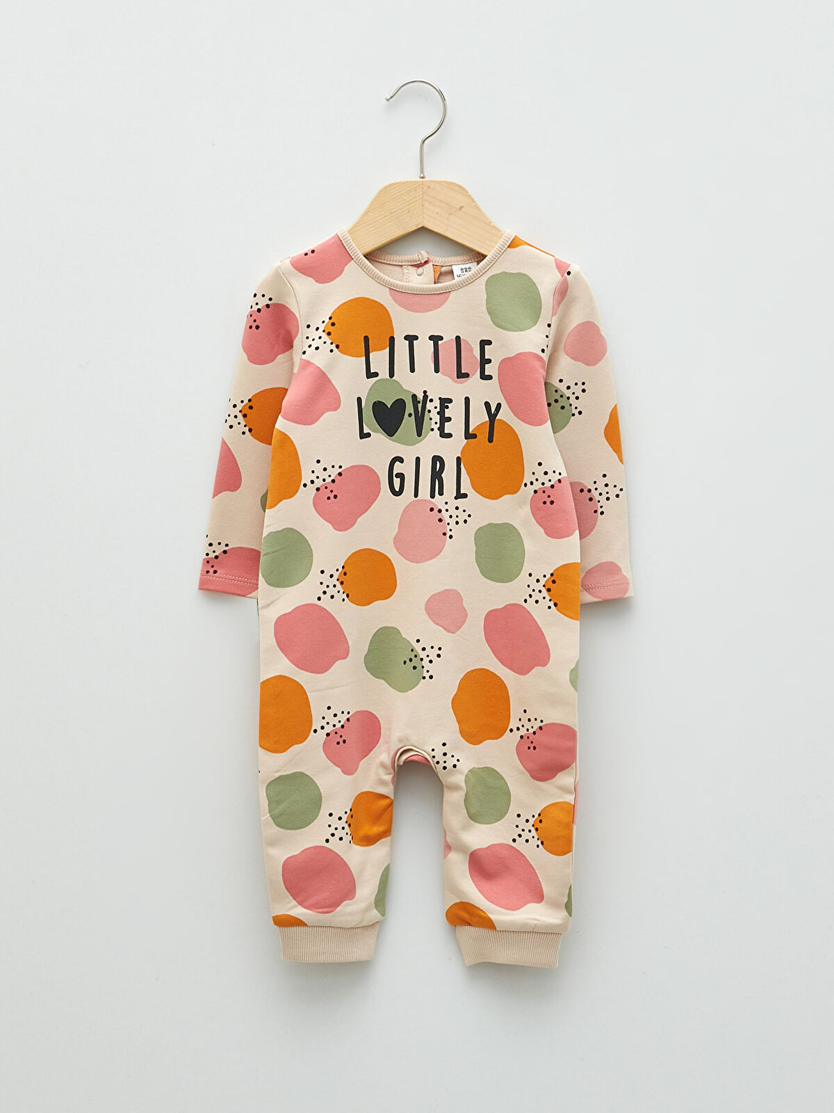 Bisiklet Yaka Uzun Kollu Baskılı Pamuklu Kız Bebek Tulum