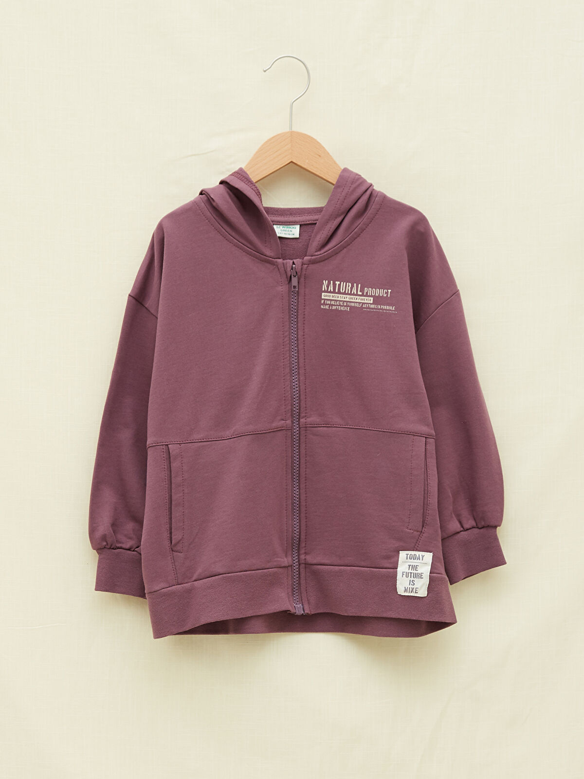 LCW GREEN Kapüşonlu Baskılı Uzun Kollu Organik Pamuklu Erkek Çocuk Fermuarlı Sweatshirt