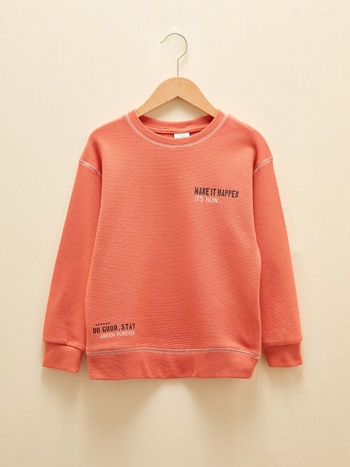 LCW GREEN Bisiklet Yaka Baskılı Uzun Kollu Organik Pamuklu Erkek Çocuk Sweatshirt