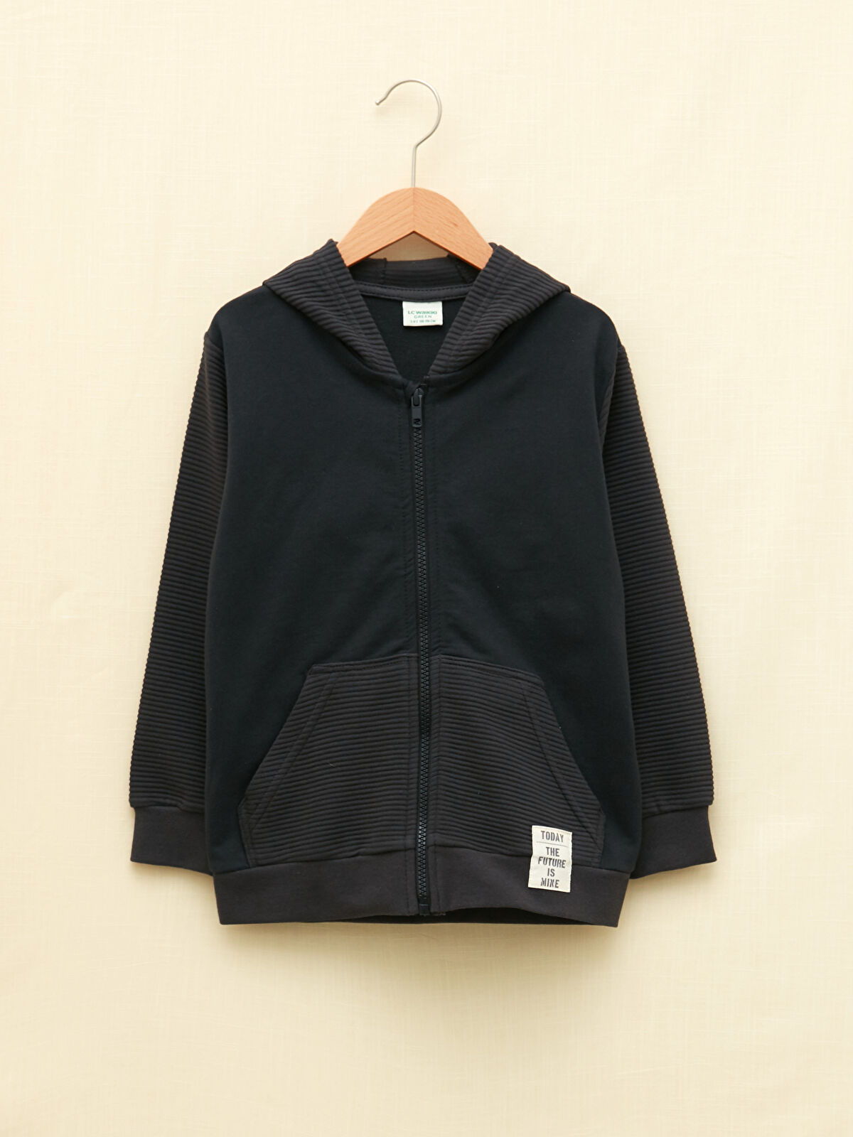 LCW GREEN Kapüşonlu Basic Uzun Kollu Organik Pamuklu Erkek Çocuk Fermuarlı Sweatshirt