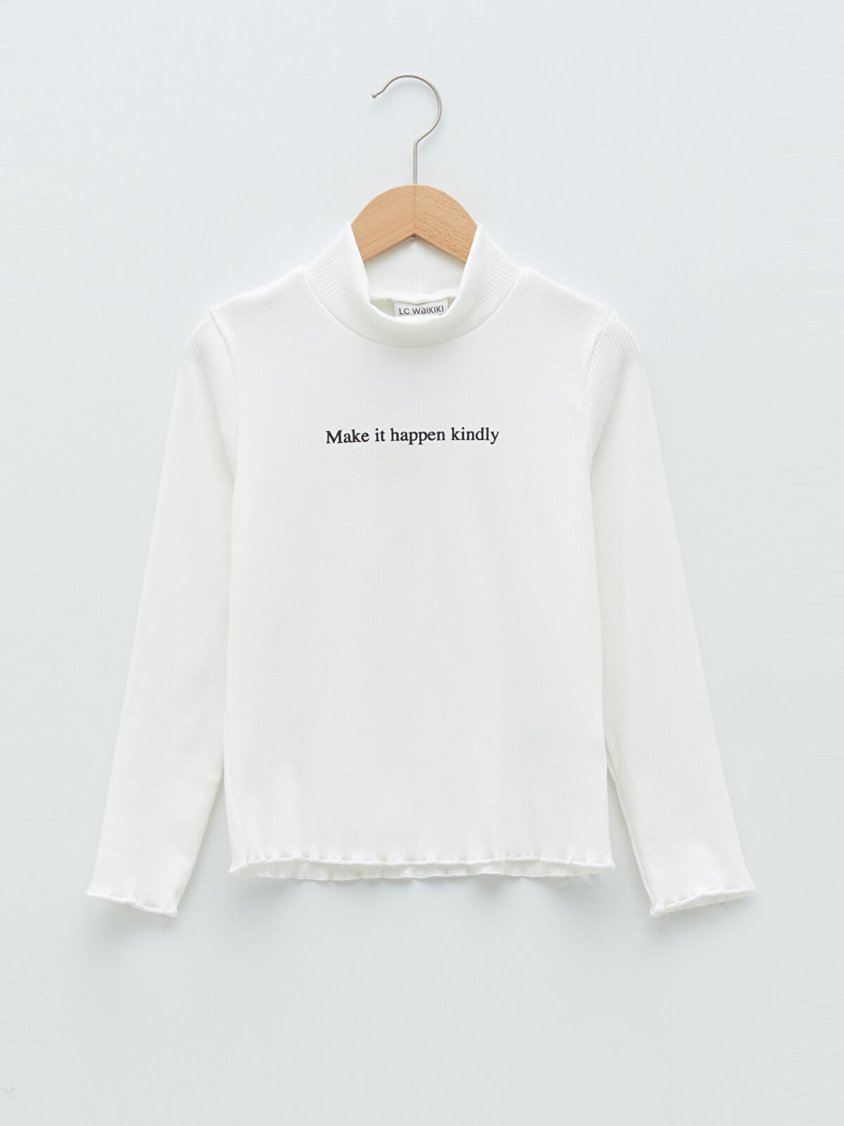 Yarım Balıkçı Yaka Baskılı Uzun Kollu Kız Çocuk Sweatshirt