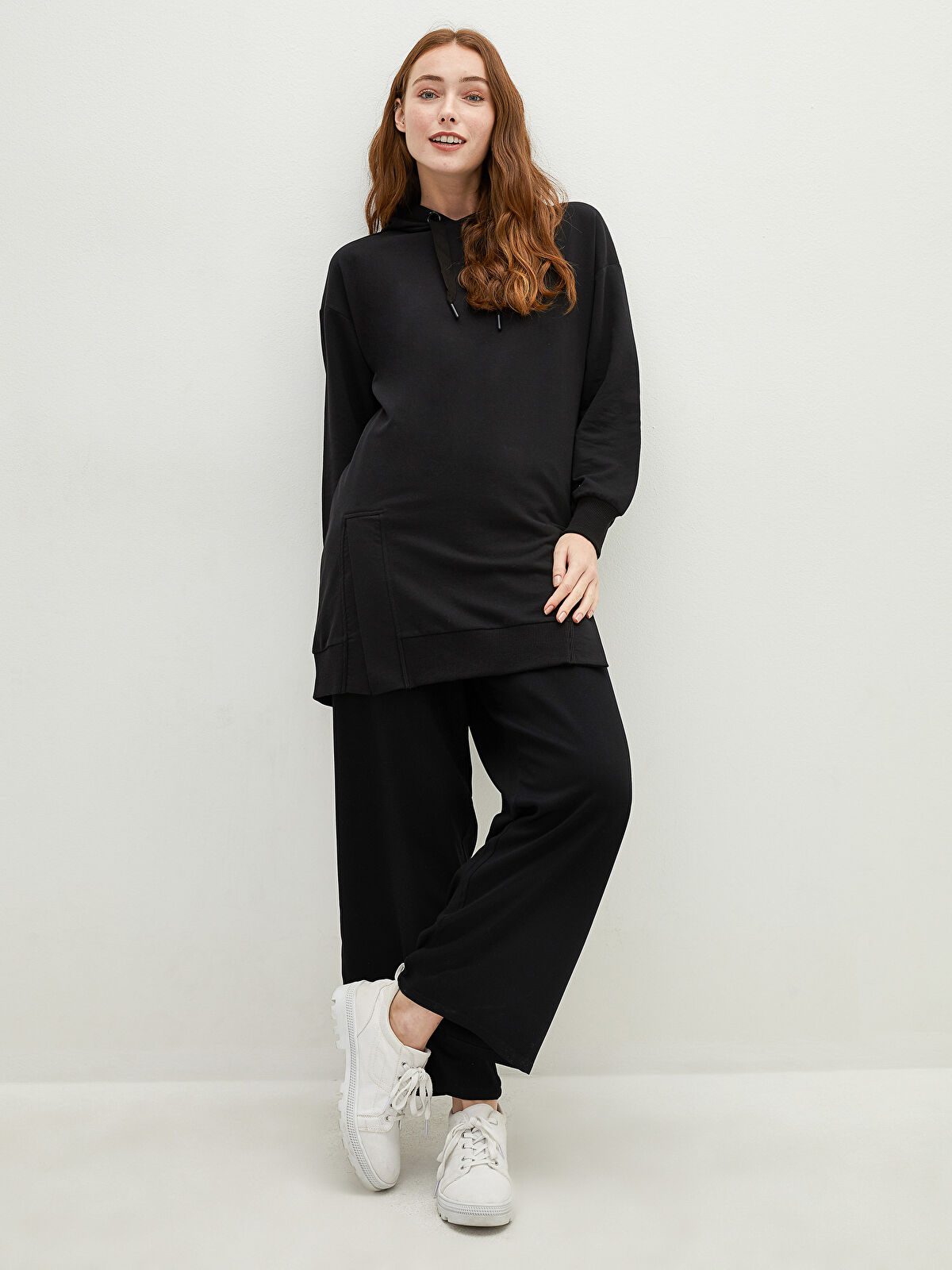 MODEST Beli Lastikli Düz Viskon Kadın Palazzo Pantolon