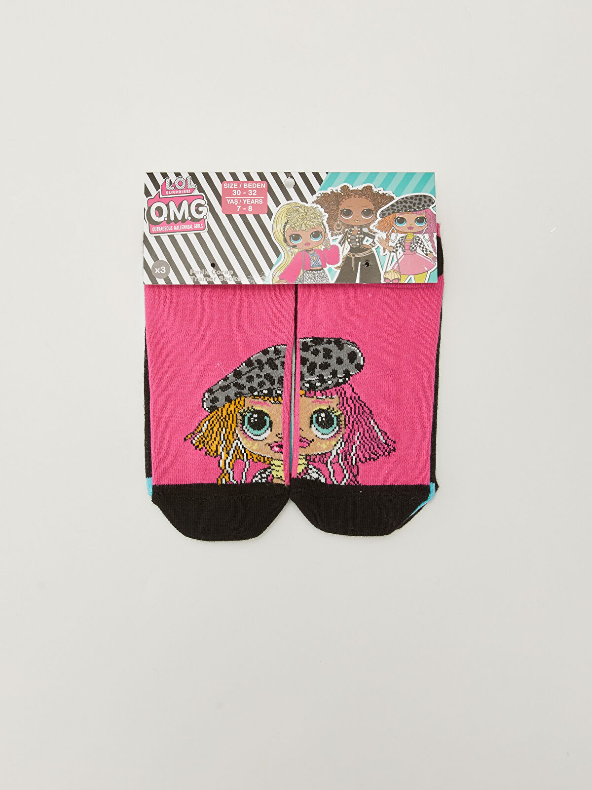LOL Surprise OMG Lisanslı Kız Çocuk Patik Çorap 3'lü LOL Surprise OMG Lisanslı Kız Çocuk Patik Çorap 3'lü