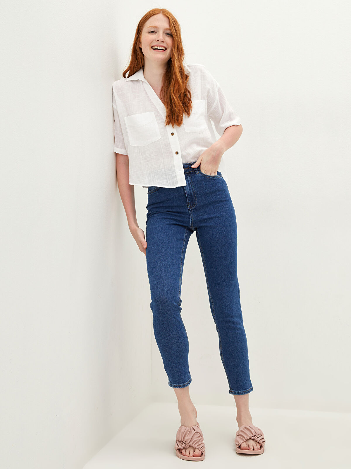 INCLUSIVE SIZE Yüksek Bel Mom Fit Cep Detaylı Kadın Rodeo Jean Pantolon