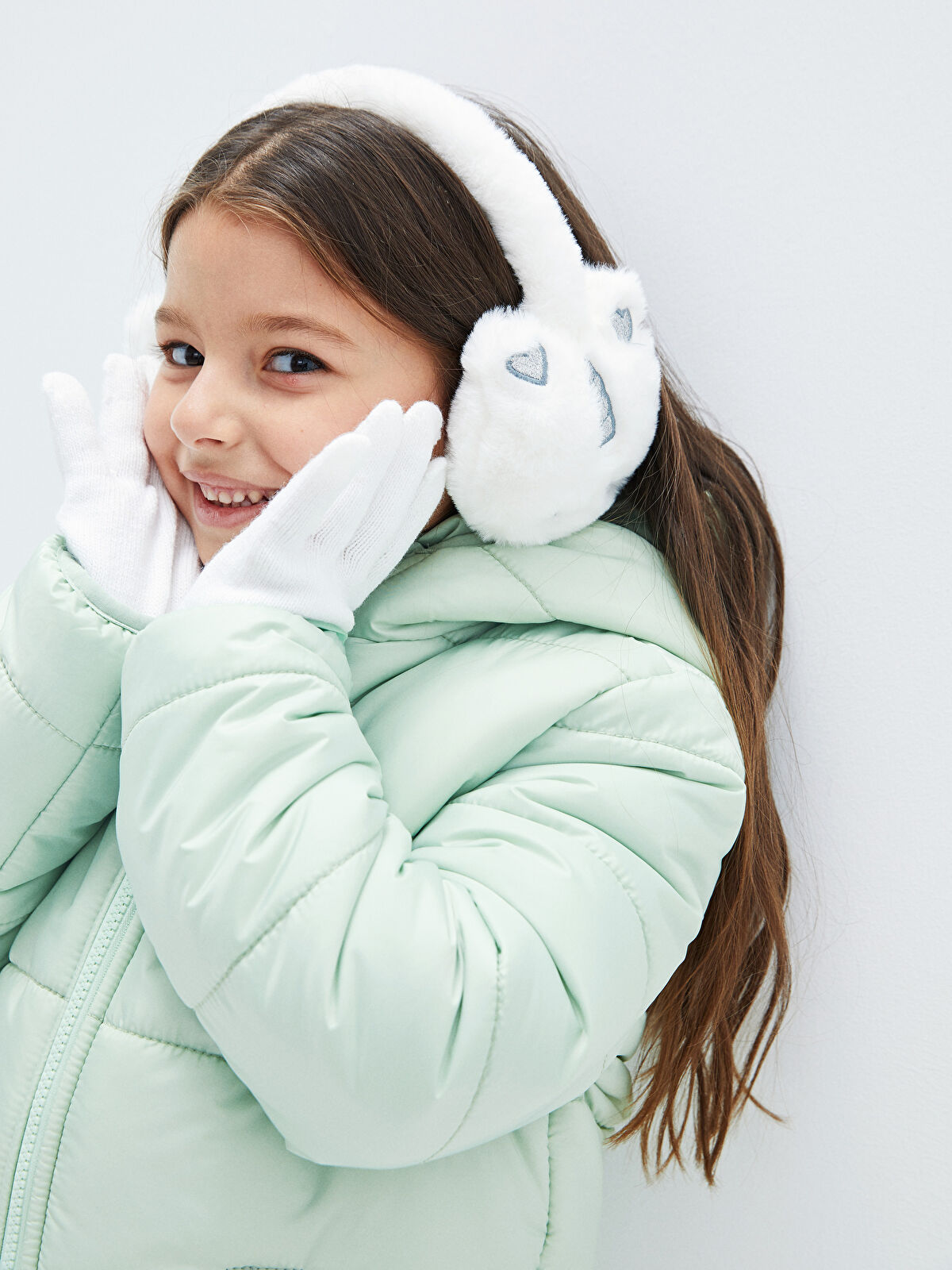 Kız Çocuk Işıltılı Triko Eldiven ve Pelüş Kulaklık