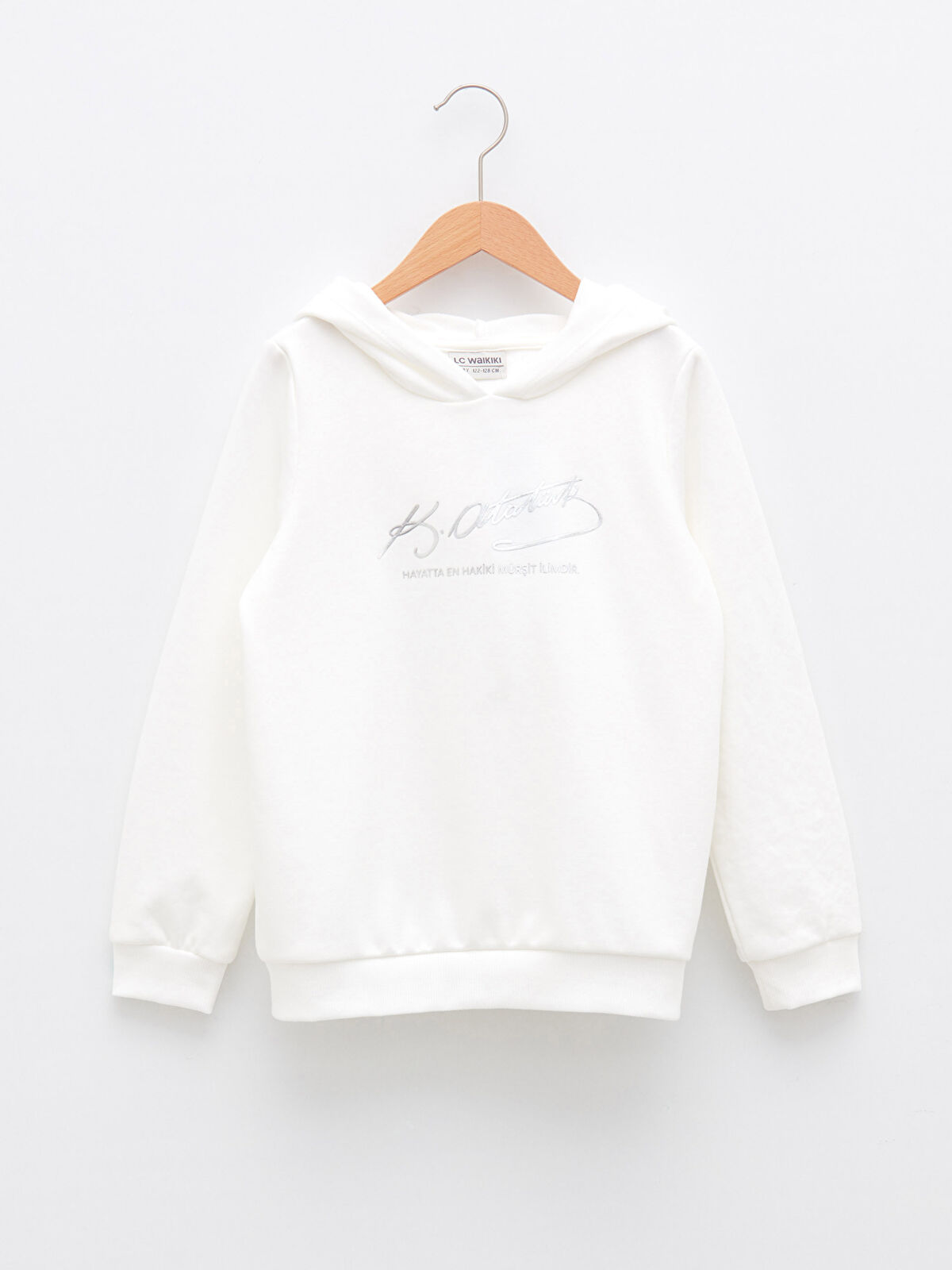 Kapüşonlu Atatürk İmza Baskılı Uzun Kollu Kız Çocuk Sweatshirt