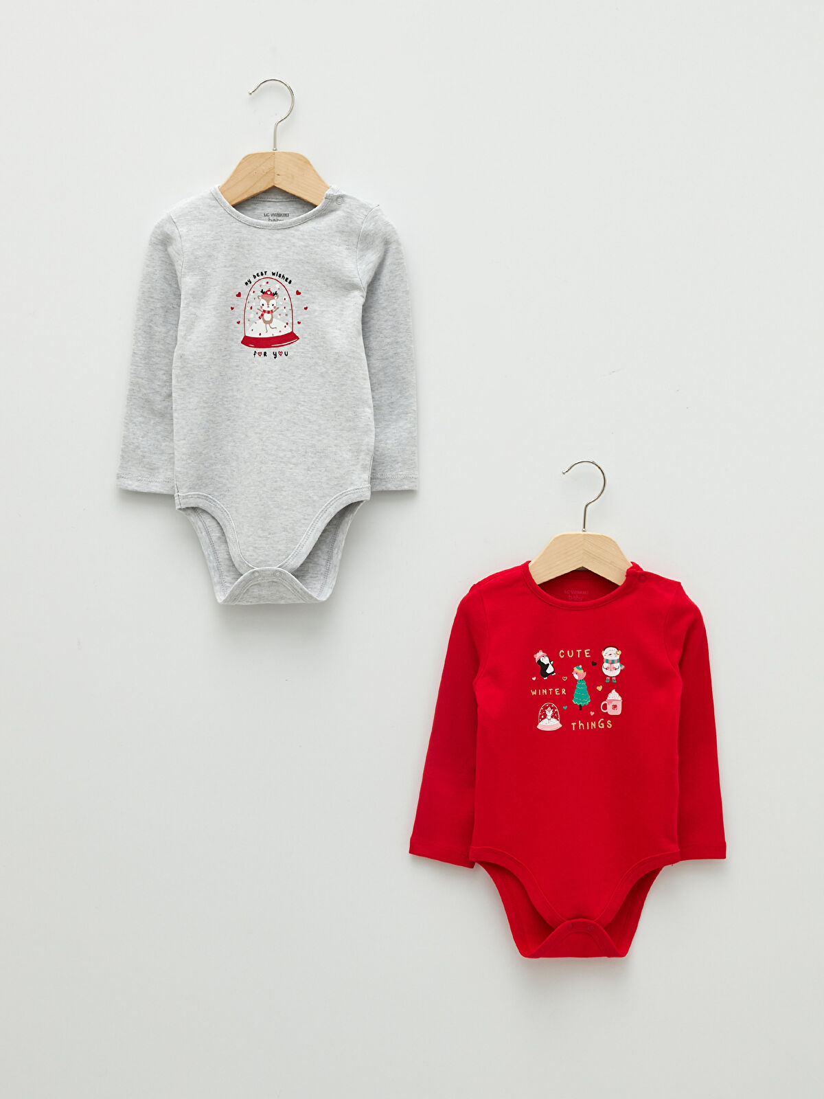 Bisiklet Yaka Uzun Kollu Yılbaşı Temalı Kız Bebek Çıtçıtlı Body 2'li