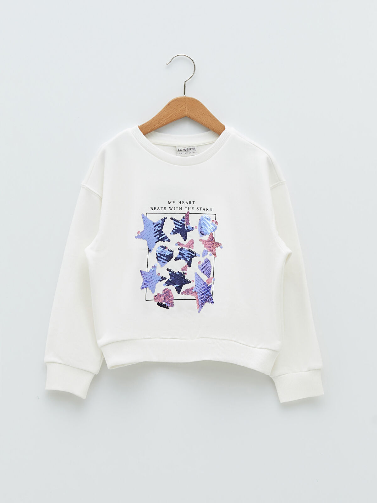 Bisiklet Yaka Baskılı Pul İşlemeli Uzun Kollu Kız Çocuk Sweatshirt Bisiklet Yaka Baskılı Pul İşlemeli Uzun Kollu Kız Çocuk Sweatshirt