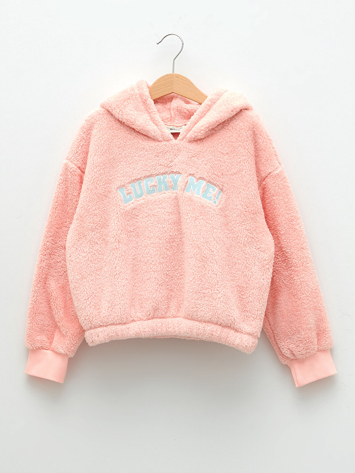 Kapüşonlu Nakış Detaylı Uzun Kollu Pelüş Kız Çocuk Sweatshirt