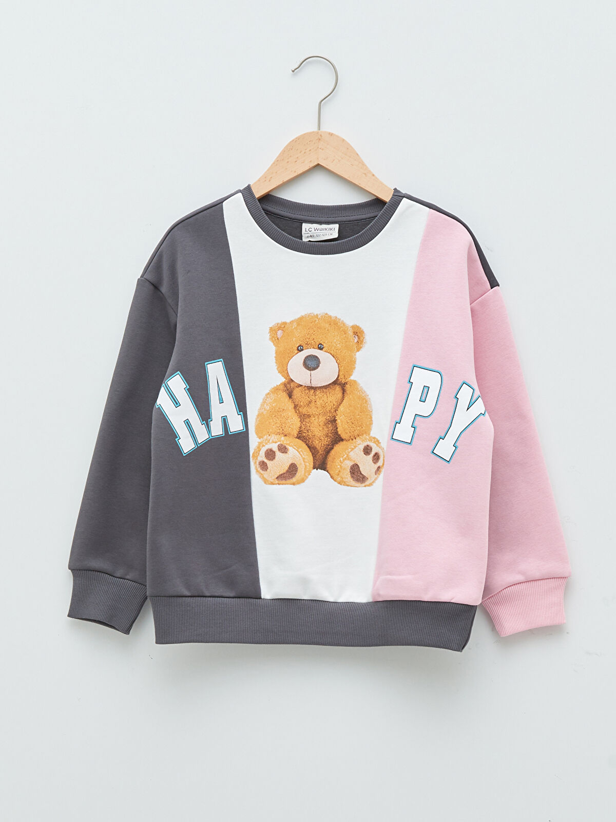 Bisiklet Yaka Renk Bloklu Uzun Kollu Kız Çocuk Sweatshirt