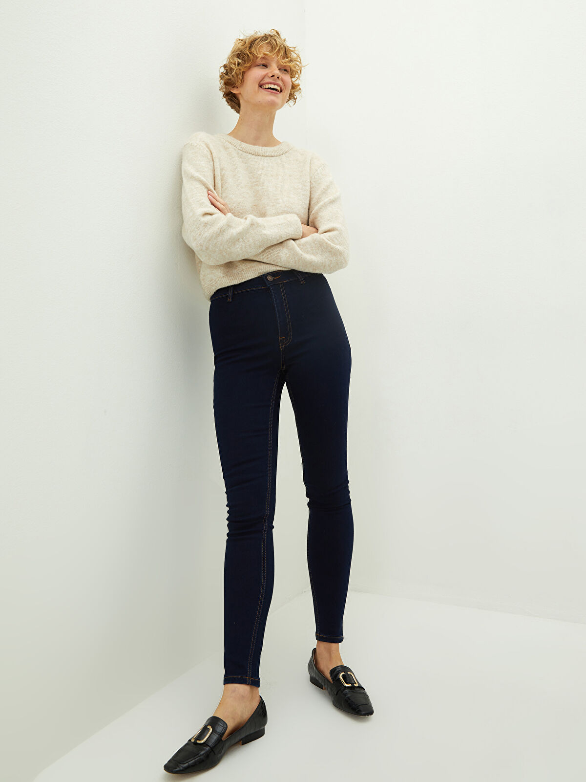 Yüksek Bel Bilek Boy Süper Skinny Jean Kadın Pantolon