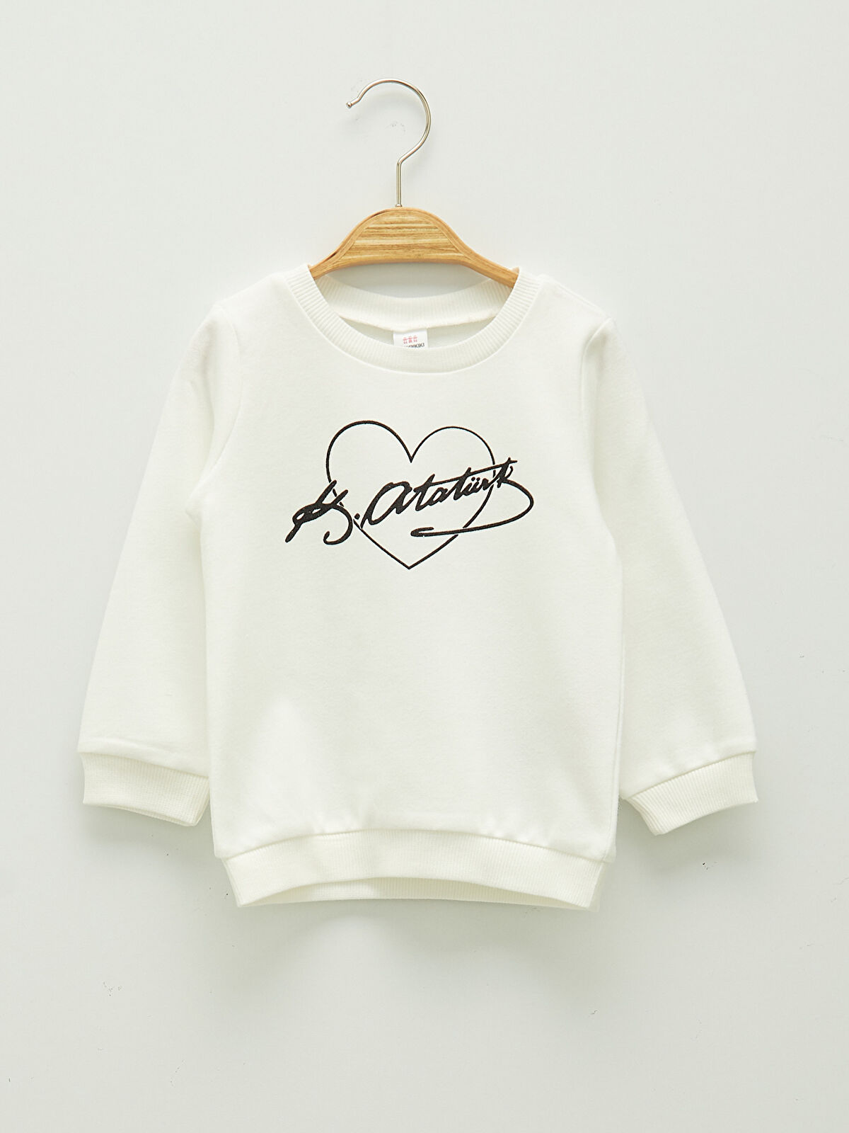 Bisiklet Yaka Uzun Kollu Atatürk İmza Baskılı Kız Bebek Sweatshirt