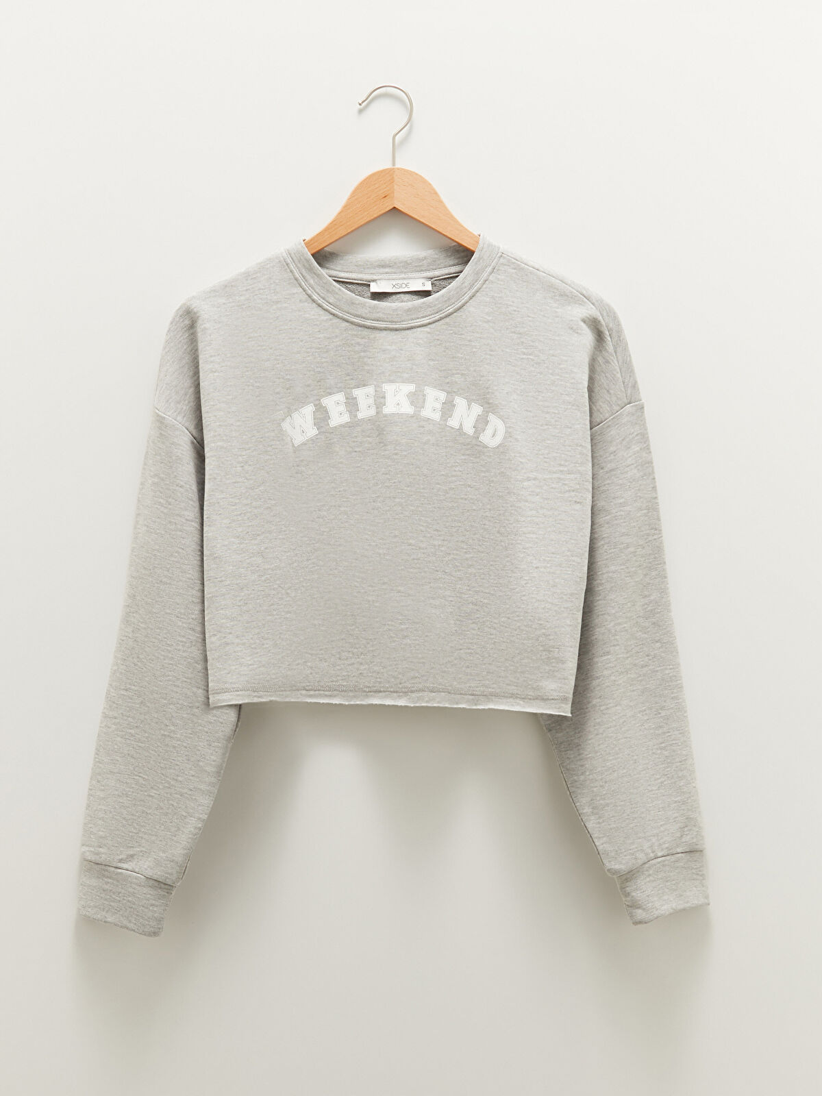 XSIDE Bisiklet Yaka Baskılı Uzun Kollu Crop Kadın Sweatshirt