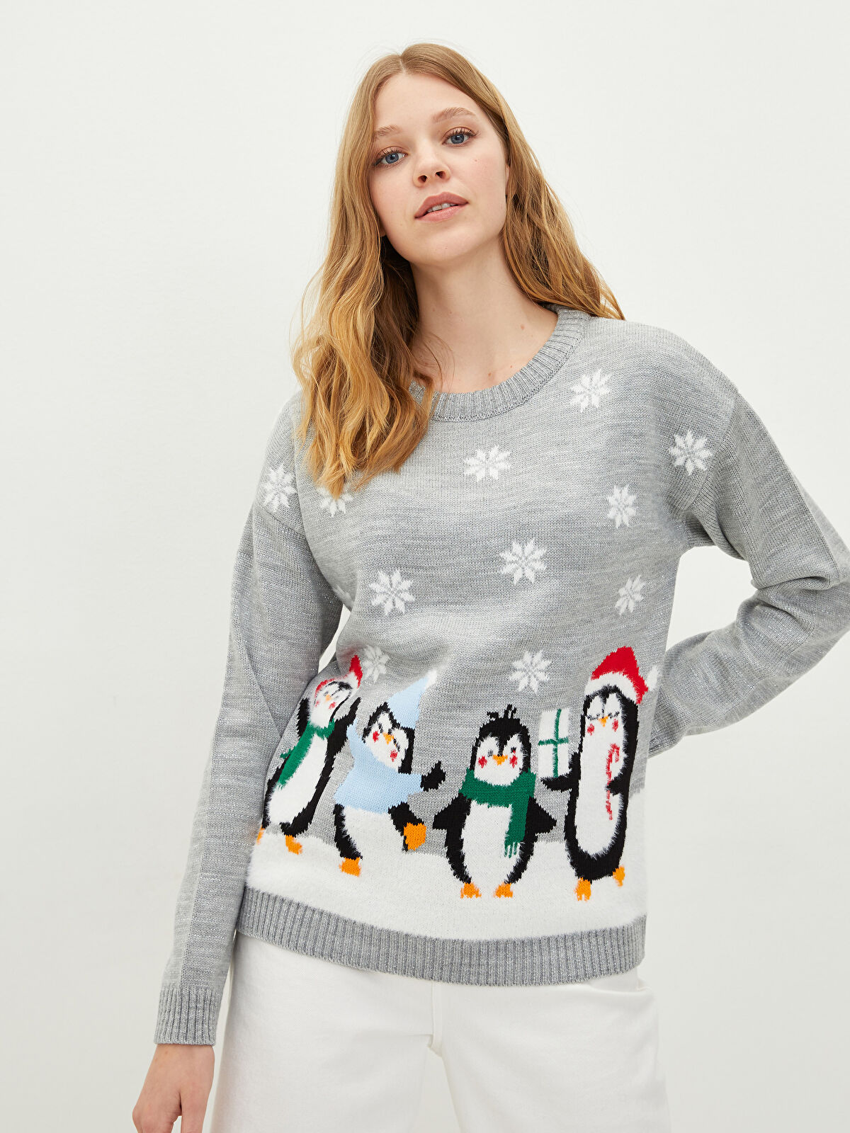 LCW CASUAL Bisiklet Yaka Yılbaşı Temalı Uzun Kollu Kadın Triko Kazak