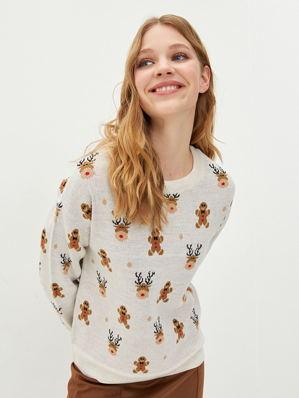 LCW CASUAL Bisiklet Yaka Yılbaşı Temalı Uzun Kollu Kadın Triko Kazak