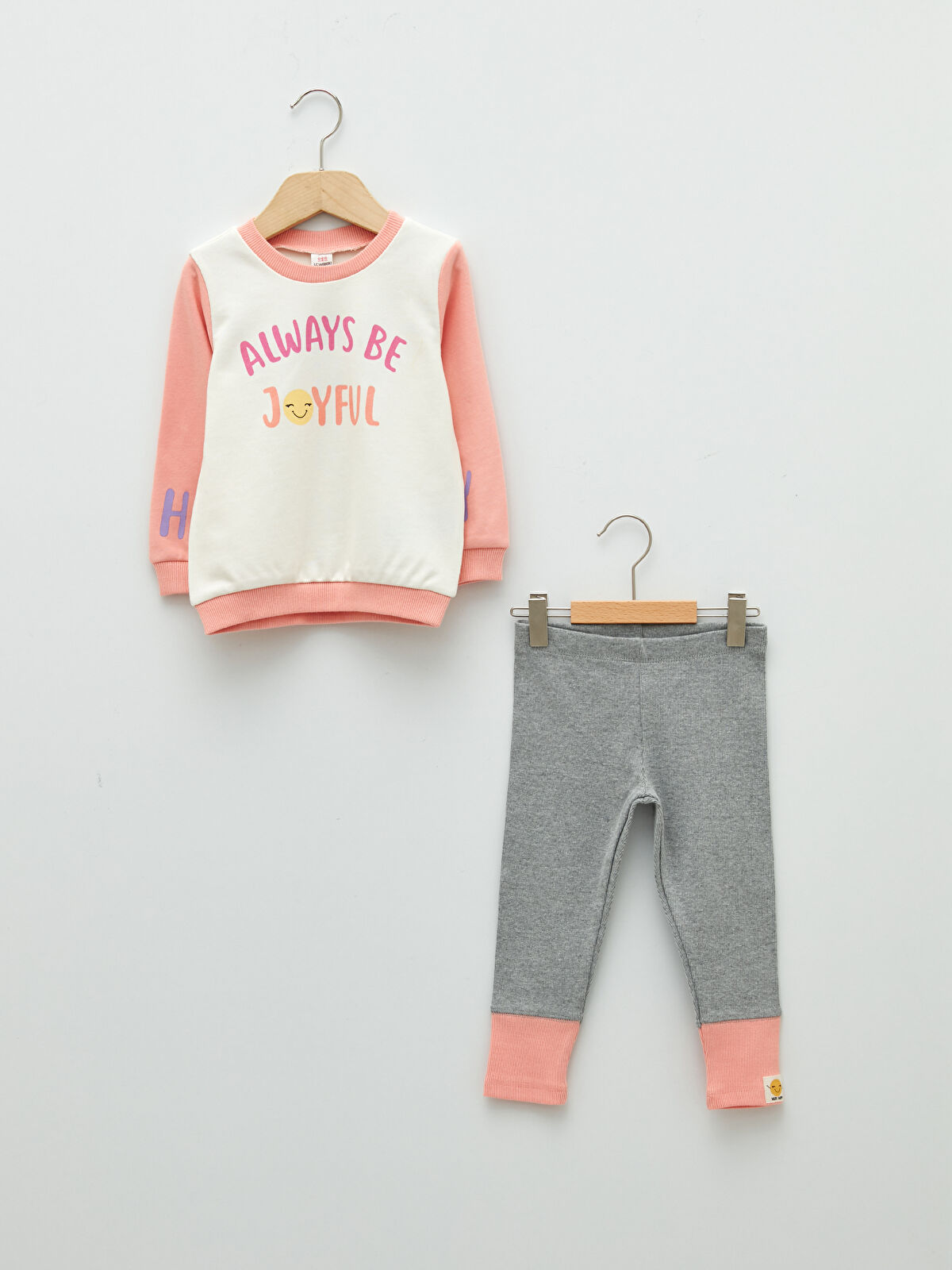 Bisiklet Yaka Uzun Kollu Baskılı Kız Bebek Sweatshirt ve Tayt Pantolon 2'li Takım