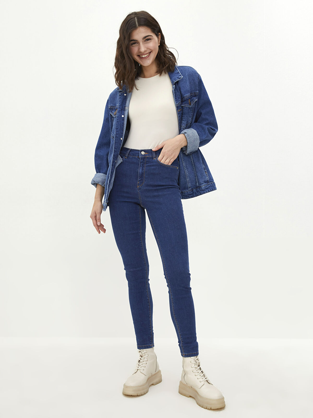 Yüksek Bel Süper Skinny Cep Detaylı Rodeo Kadın Jean Pantolon