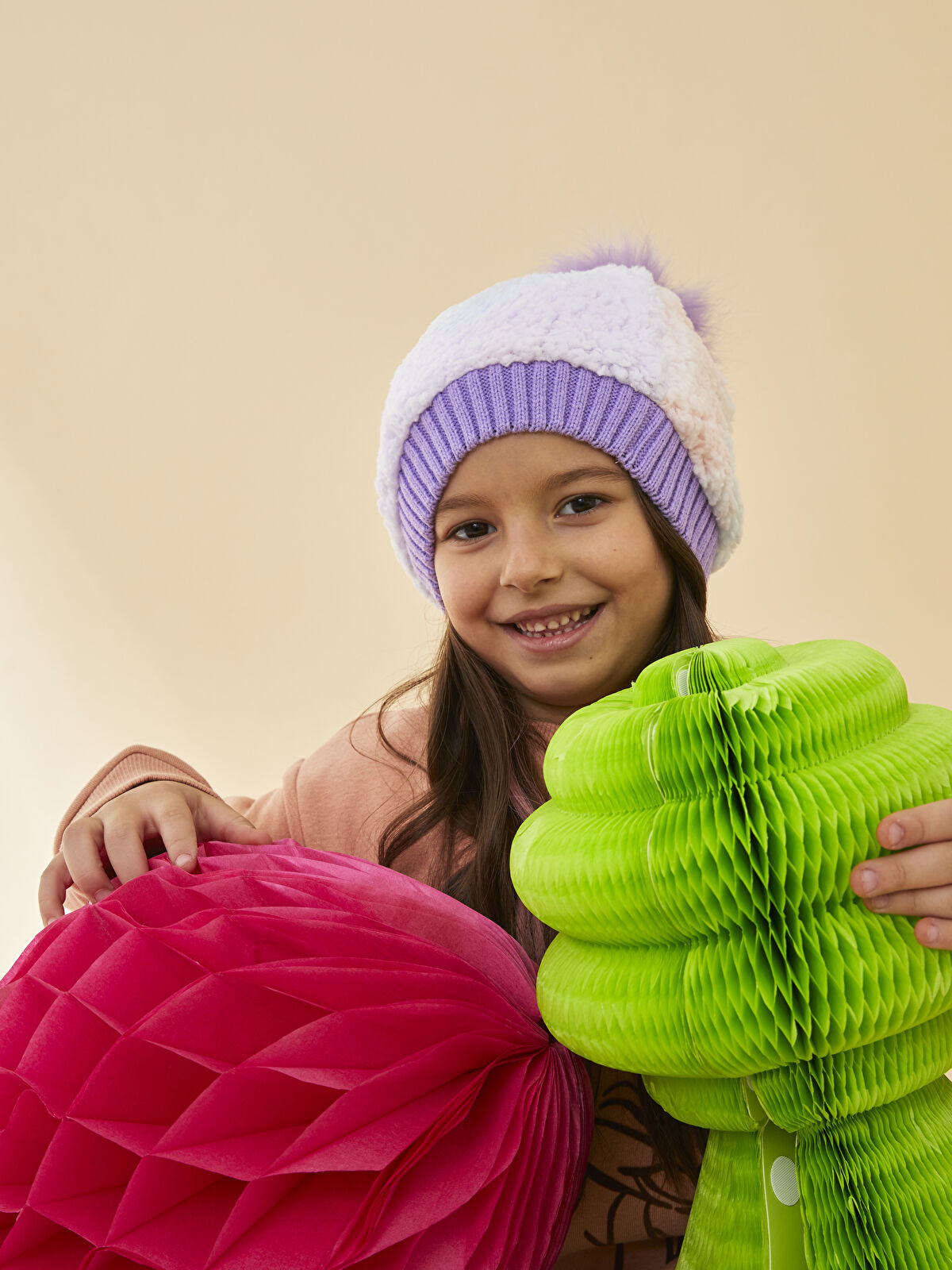 Kız Çocuk Ponponlu Pelüş Detaylı Triko Bere