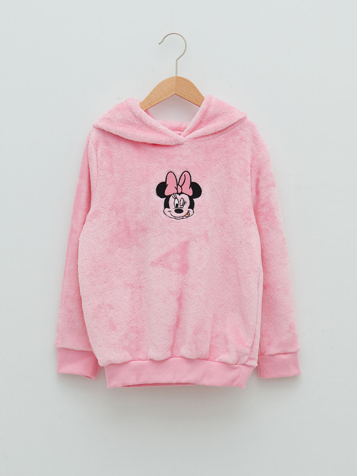 Kapüşonlu Minnie Mouse Nakışlı Uzun Kollu Kız Çocuk Sweatshirt