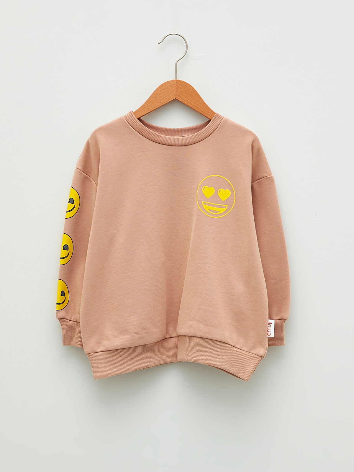 Bisiklet Yaka Emoji Baskılı Uzun Kollu Kız Çocuk Sweatshirt