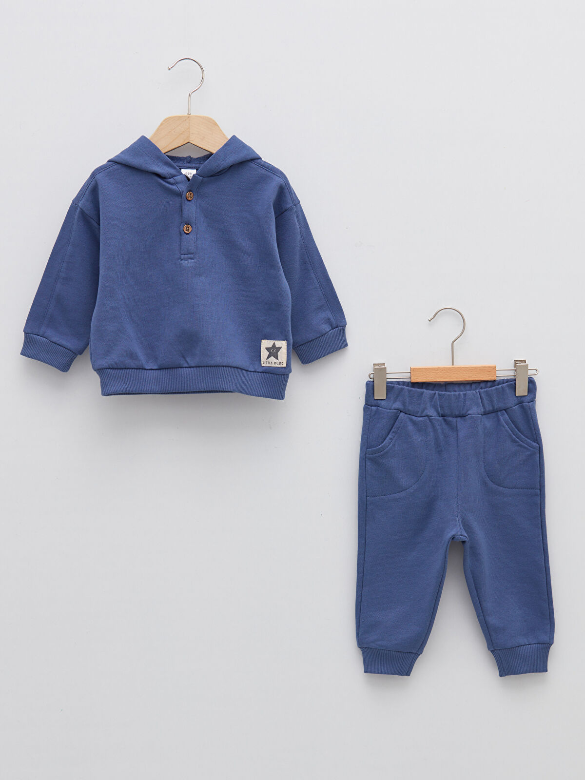 Kapüşonlu Uzun Kollu Basic Erkek Bebek Sweatshirt ve Pantolon 2'li Takım