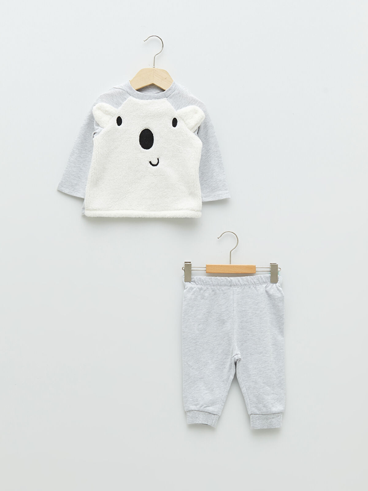 Bisiklet Yaka Uzun Kollu Nakış Detaylı Erkek Bebek Pijama Takımı 2'li