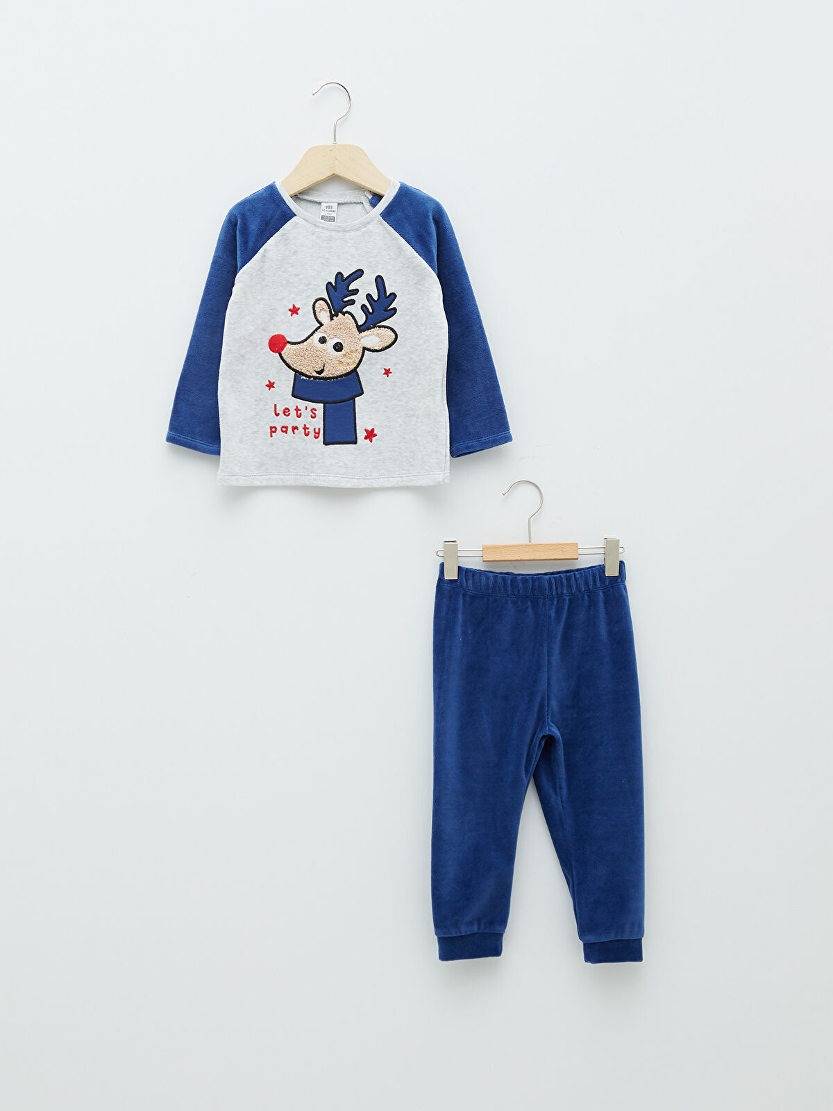 Bisiklet Yaka Uzun Kollu Baskılı Kadife Erkek Bebek Pijama Takımı